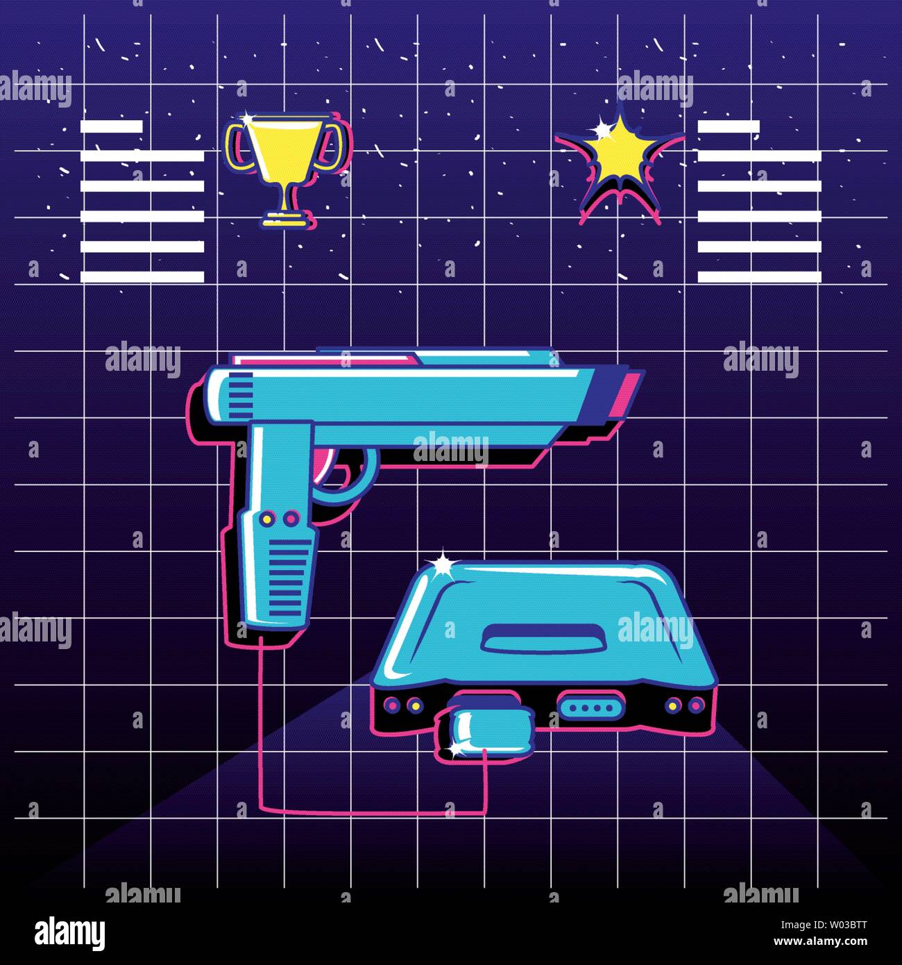 video game with console and gun retro style vector illustration design ...