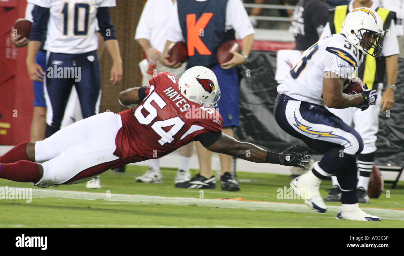 Arizona Cardinals linebacker Gerald Hayes (54) tries to make a diving ...