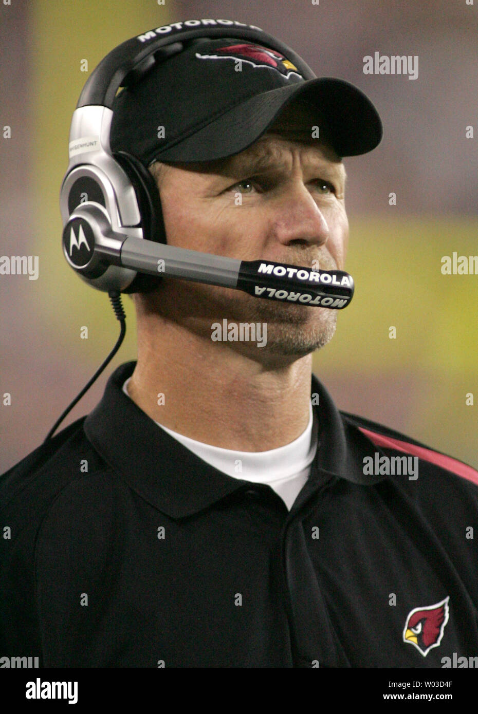 Arizona Cardinals head coach Ken Whisenhunt watches a replay in the ...