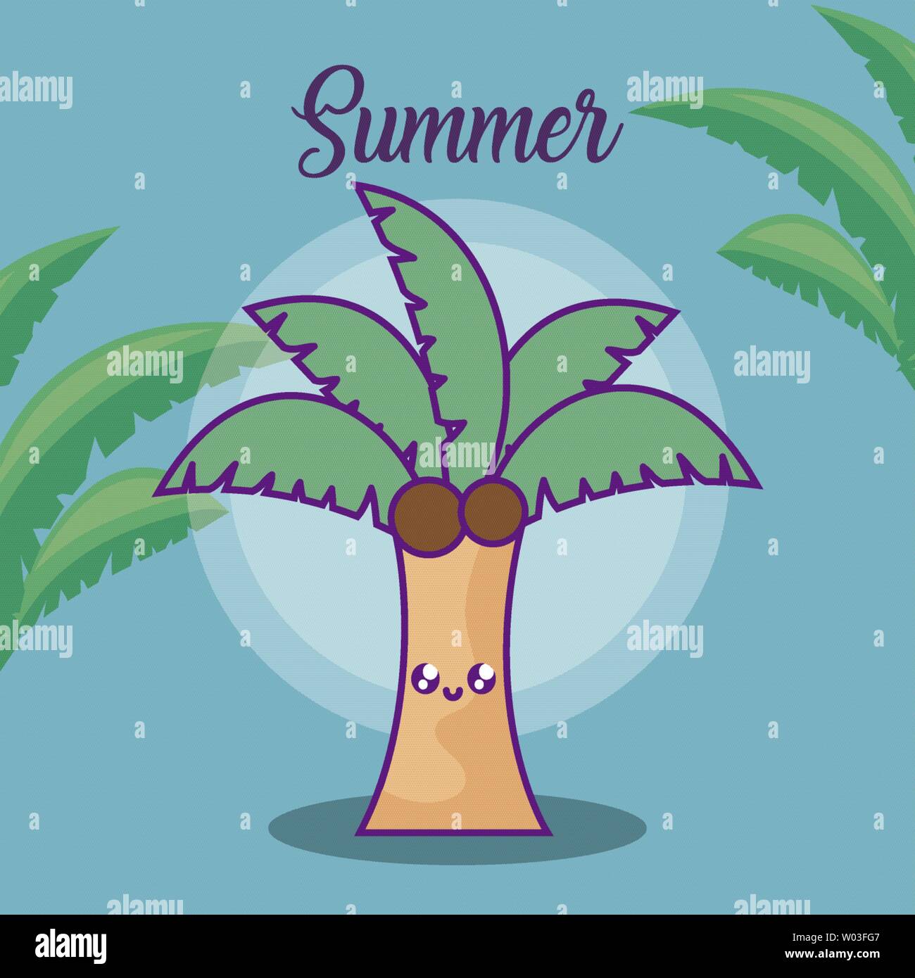 summer label with palm tree kawaii vector illustration design Stock ...