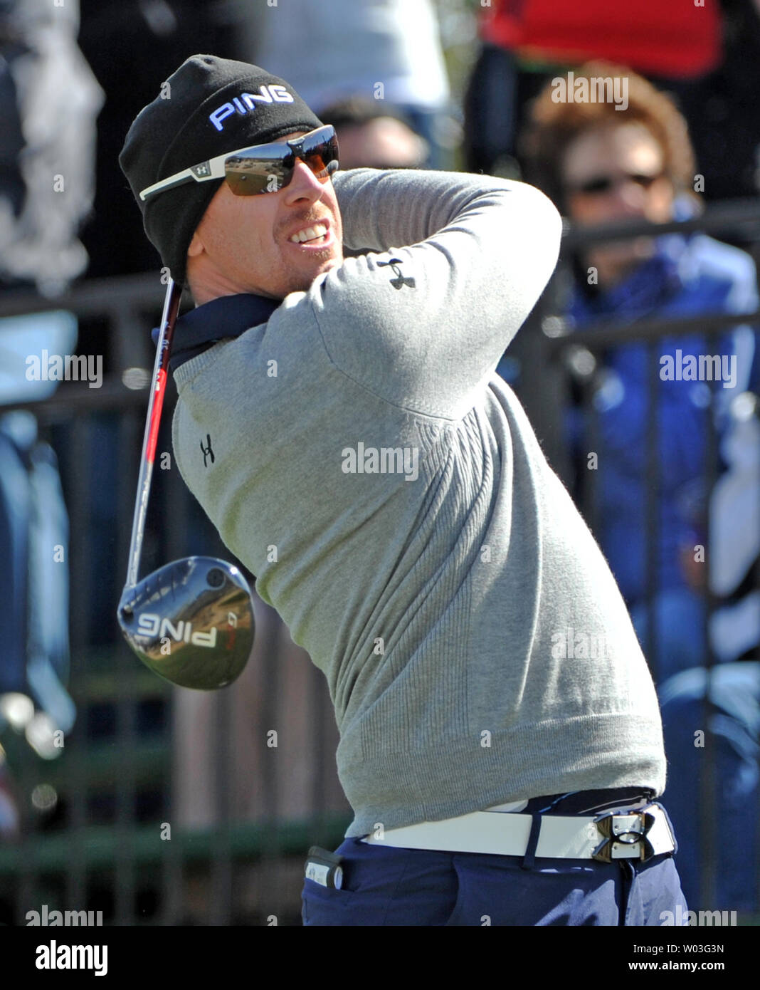 Hunter Mahan tees off on the first tee during the final round of the ...