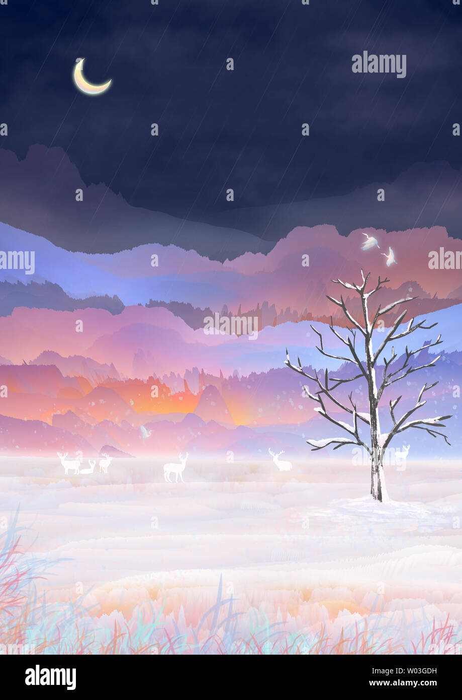 Dream night scene illustration Stock Photo - Alamy