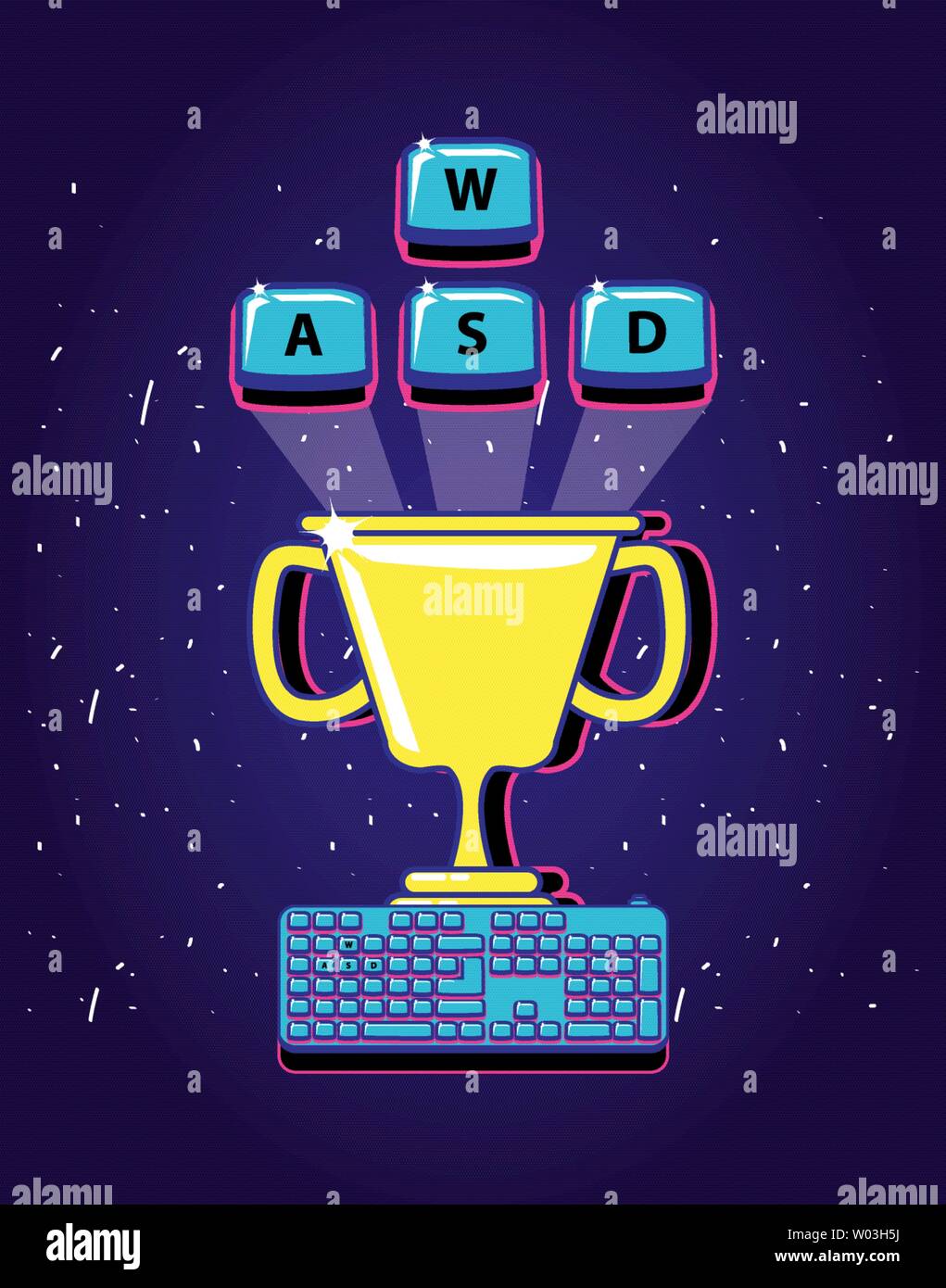 cup trophy of video gamer retro with keyboard vector illustration ...