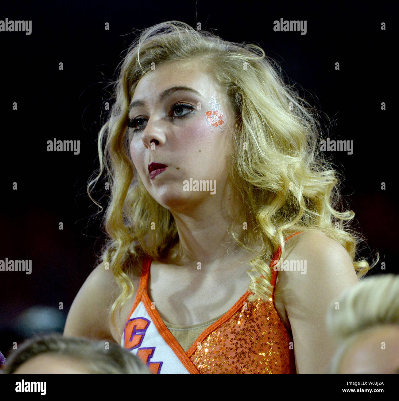 A Clemson Tiger dance line member has a strange expression after the ...