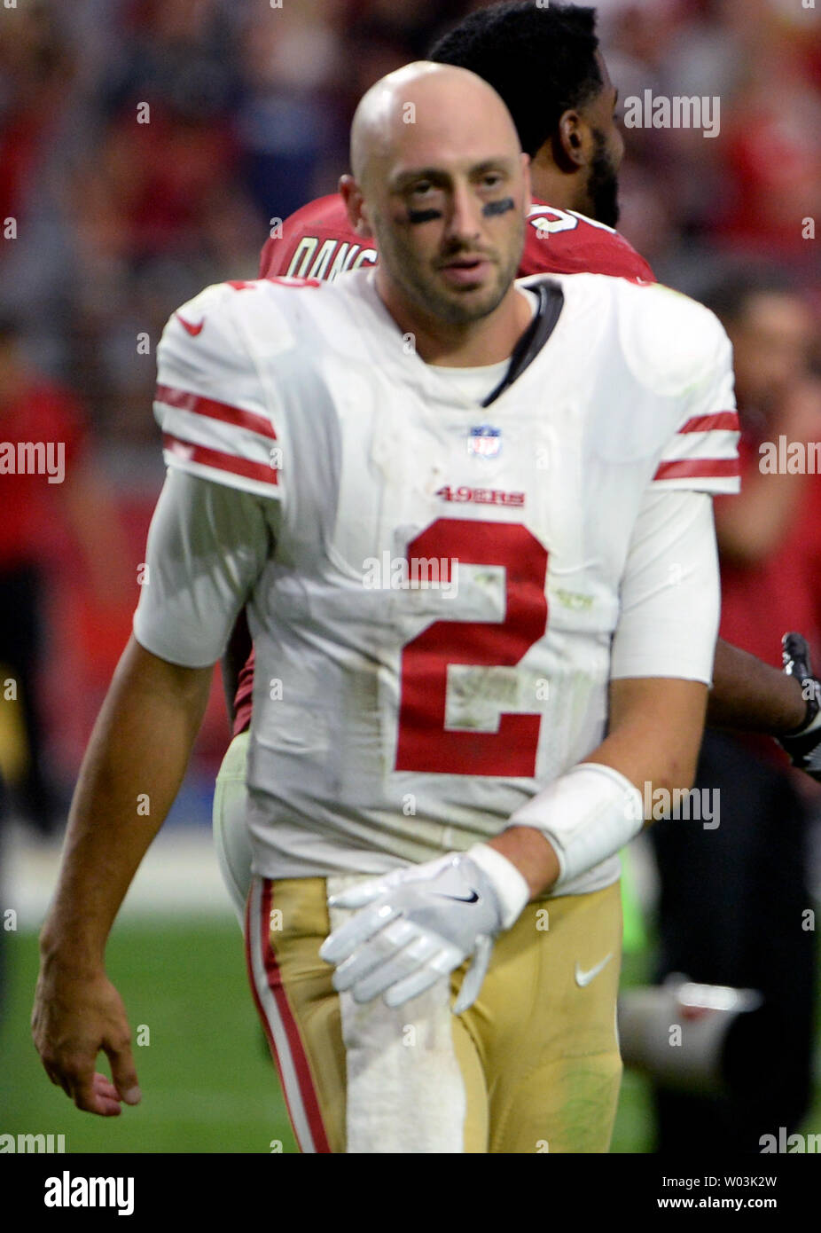 San Francisco 49ers' quarterbackBrian Hoyer leaves the field after the ...