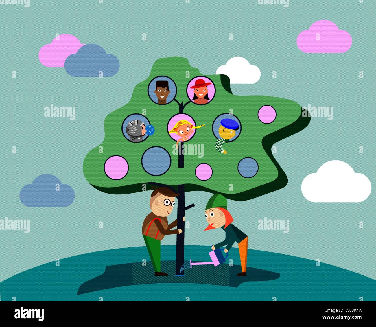 Illustration of a family tree. Parents grow their family tree. Vector ...