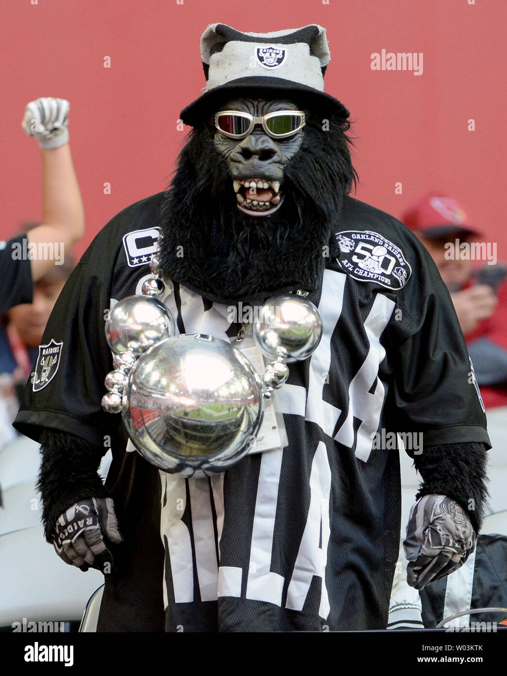 An Oakland Raiders fan is all decked out before the start of the ...