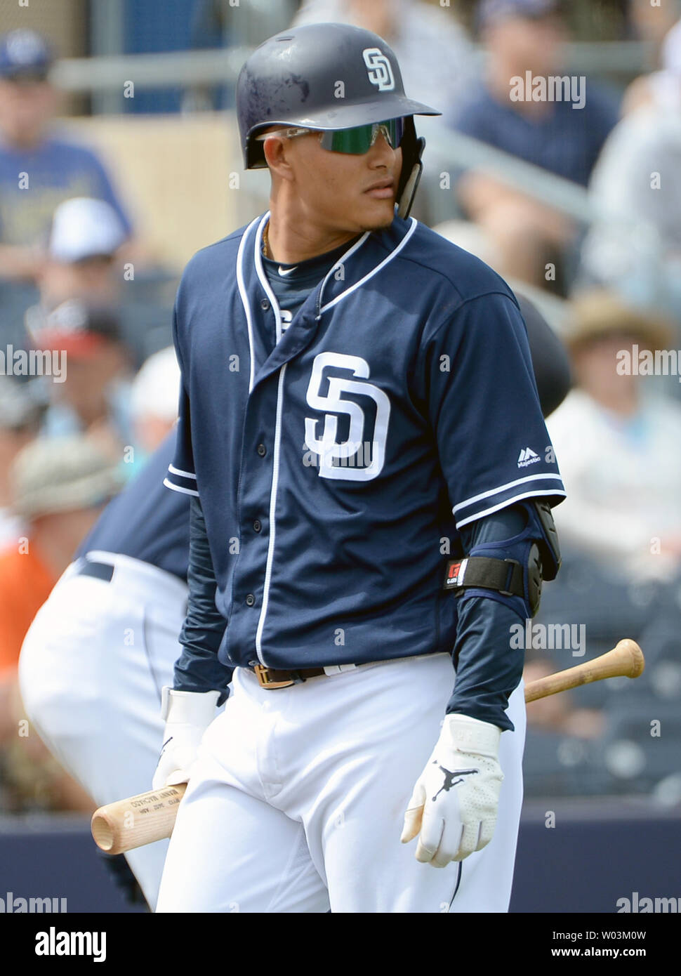 San Diego Padres Manny Machado walks back to the dugout after striking ...