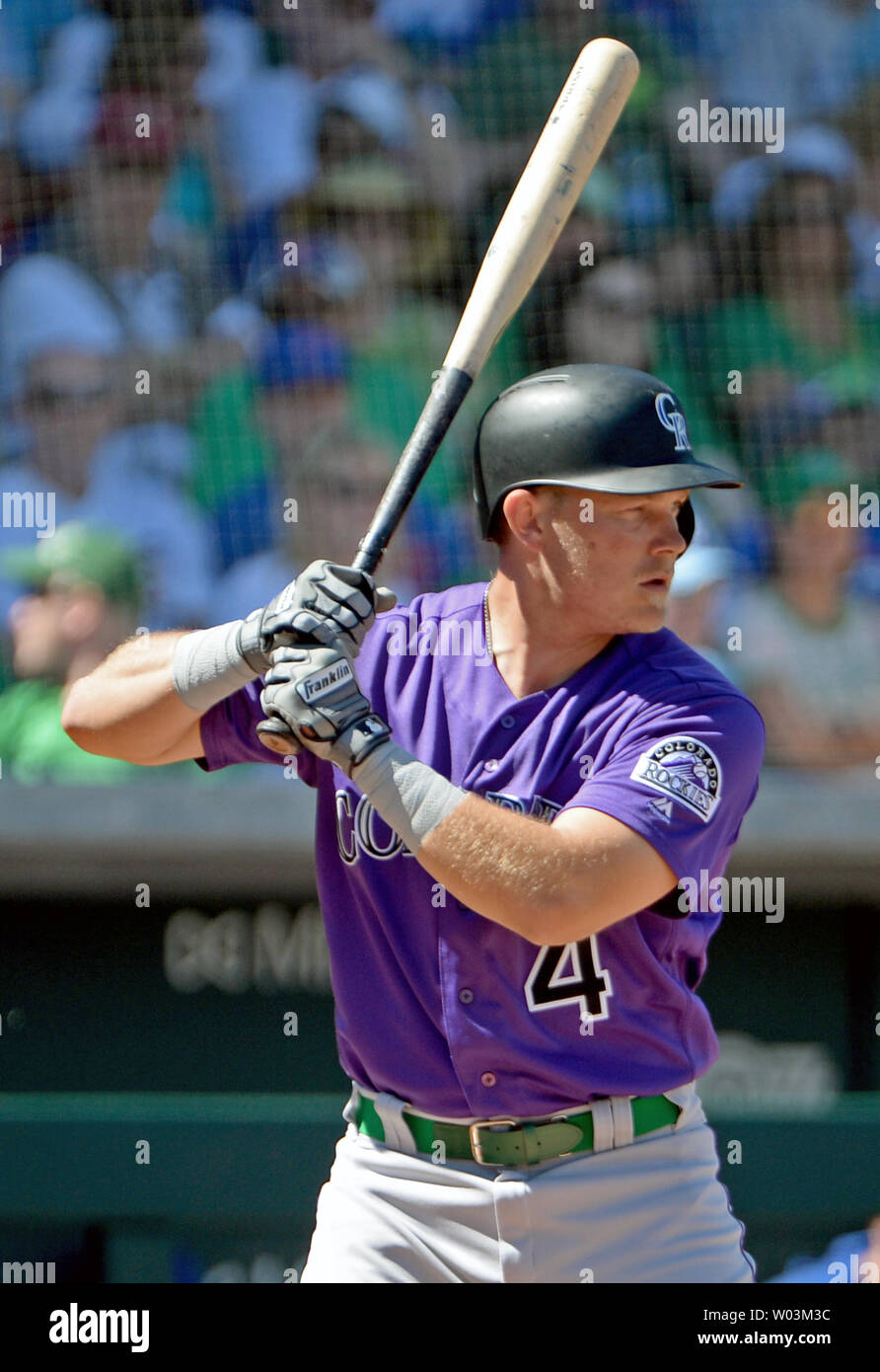 Colorado Rockies' Pat Valaika waits for the pitch in the second inning ...