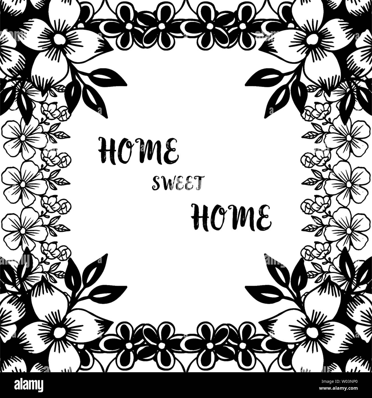 Vector illustration writing home sweet home with design flower frame ...