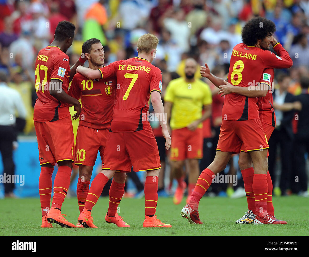 Belgium celebrate at full-time following the 2014 FIFA World Cup Group ...