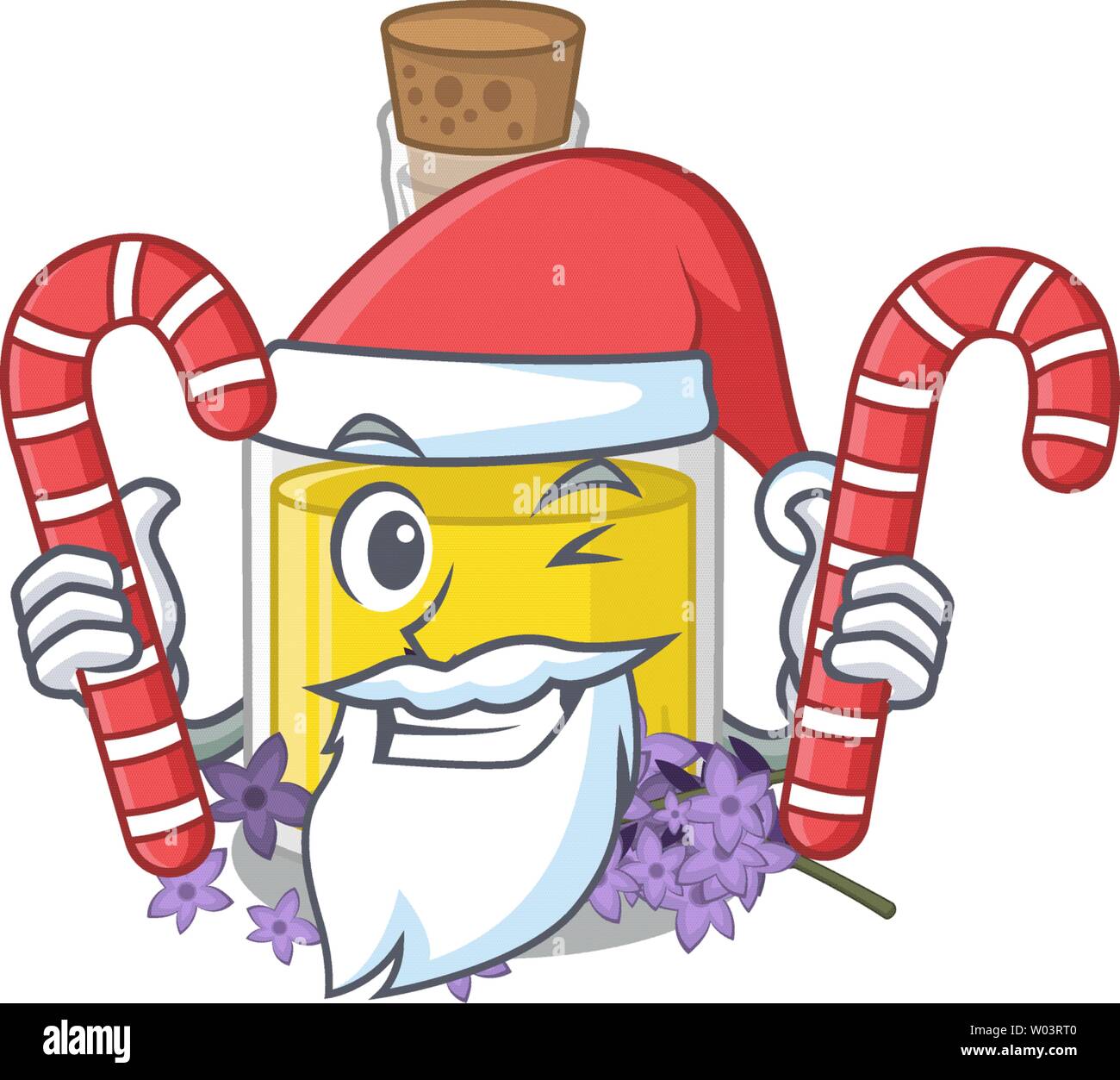 Santa with candy lavender oil above cartoon makeup table Stock Vector ...