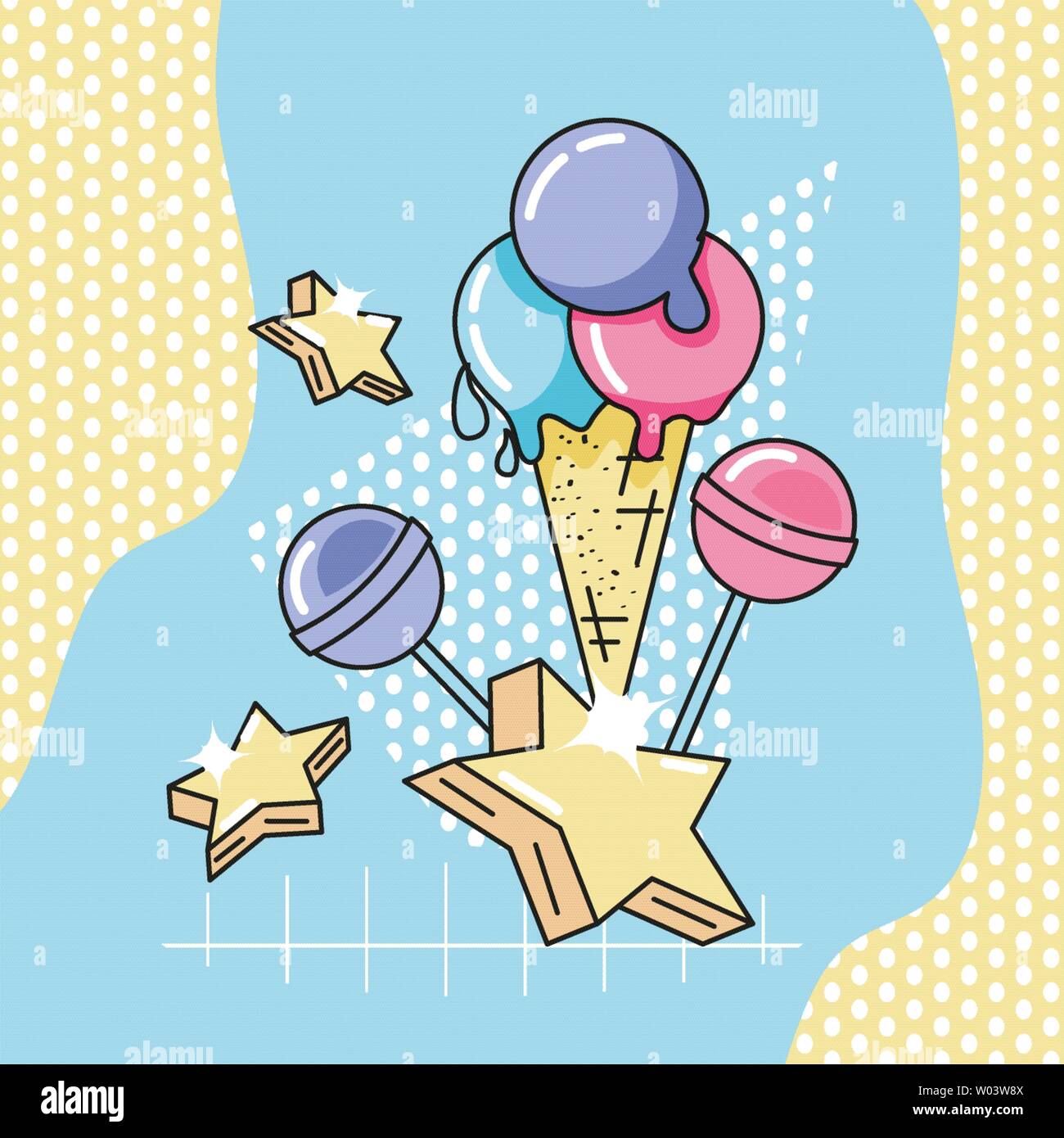 90s style candy and ice cream design, Vintage retro fashion culture ...