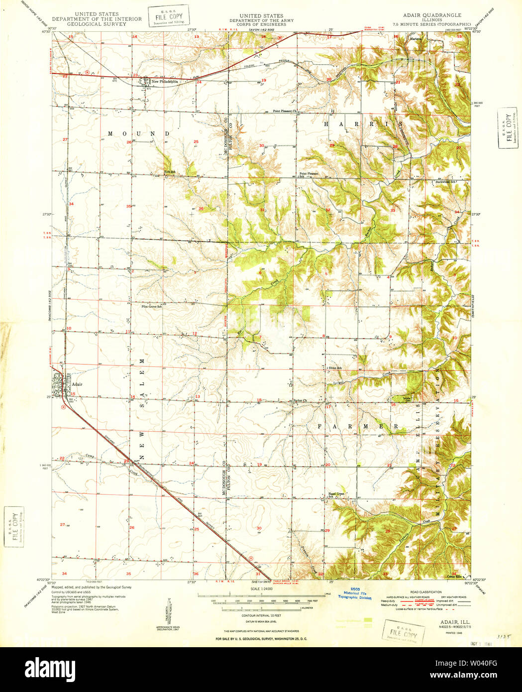 USGS TOPO Map Illinois IL Adair 306866 1948 24000 Restoration Stock ...
