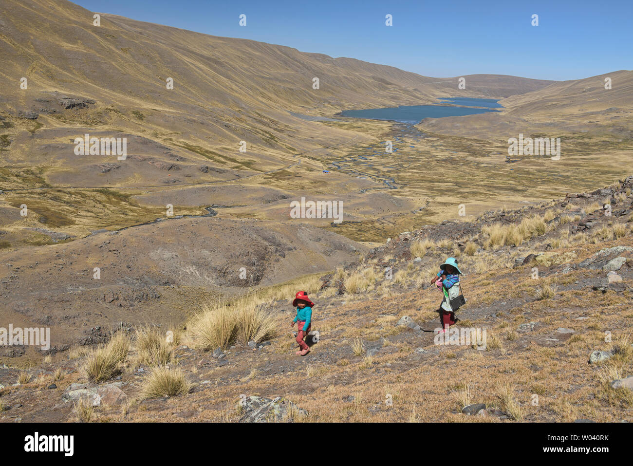 Young Bolivian kids trekking along the Cordillera Real Traverse ...