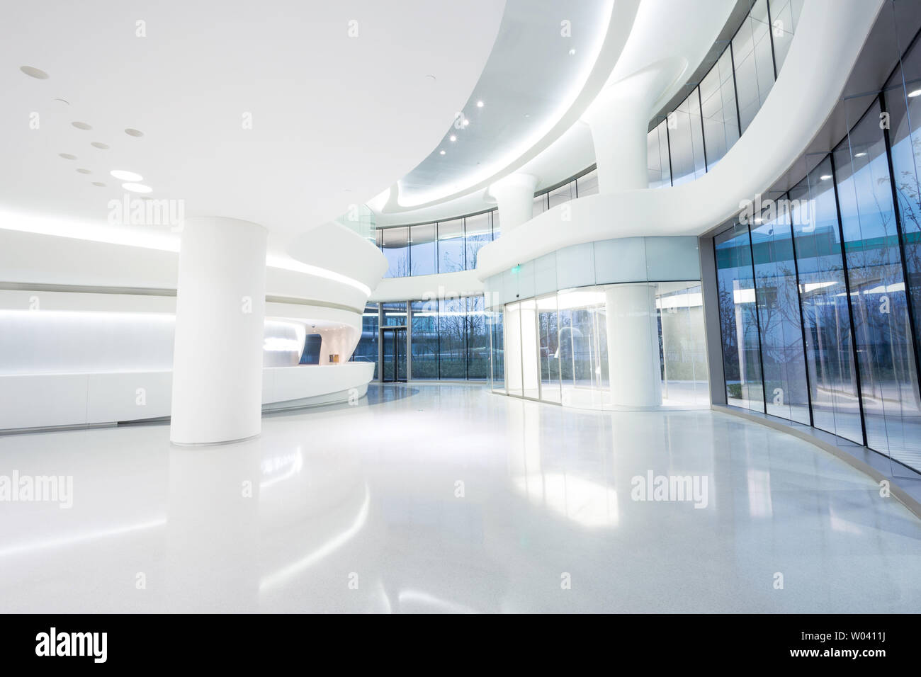 futuristic modern office building interior in urban city Stock Photo ...