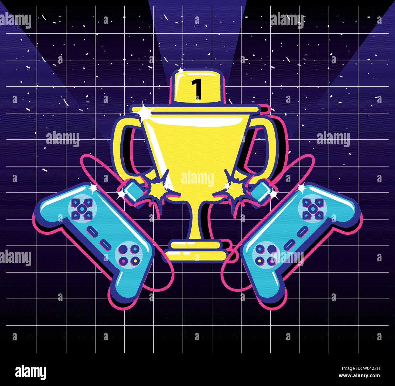 cup trophy of video gamer retro with controls vector illustration ...