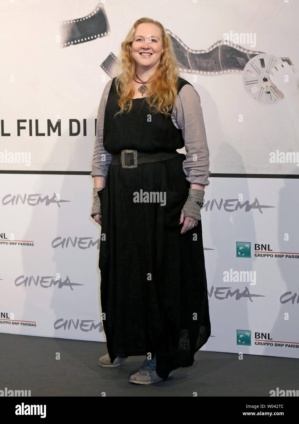 Julia Aug arrives at a photo call for the film "Zeny Lugovykh Mari ...