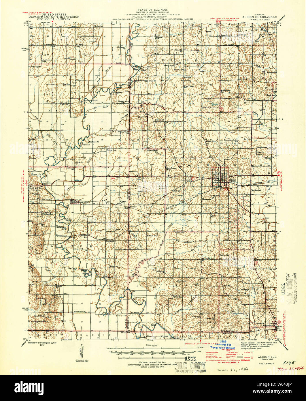 USGS TOPO Map Illinois IL Albion 309189 1946 62500 Restoration Stock ...