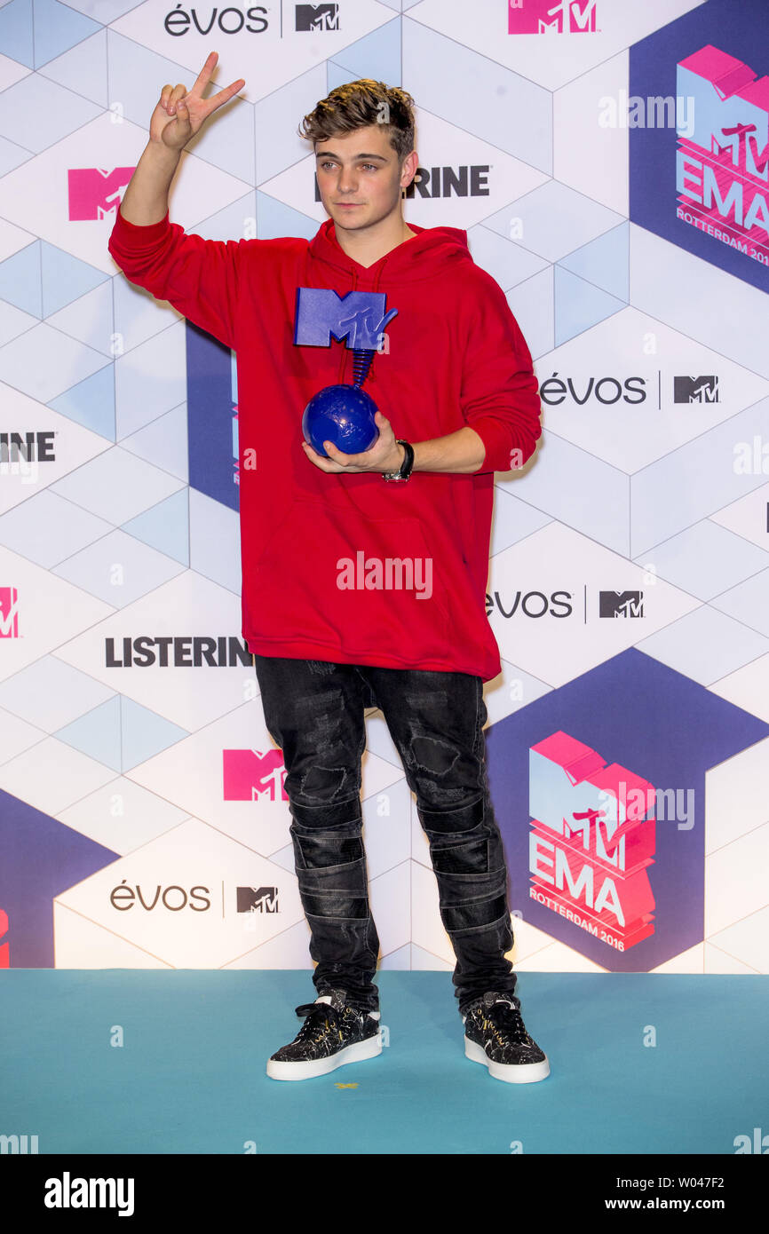 Martin Garrix arrives in the photo room during the MTV Europe Music ...