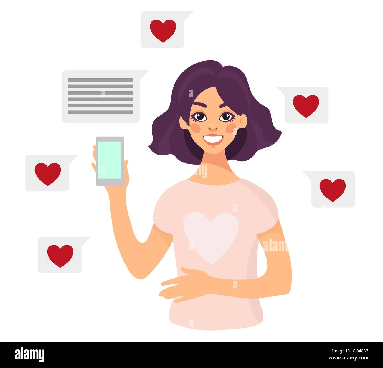 The concept of virtual communication social networks. The girl with the ...