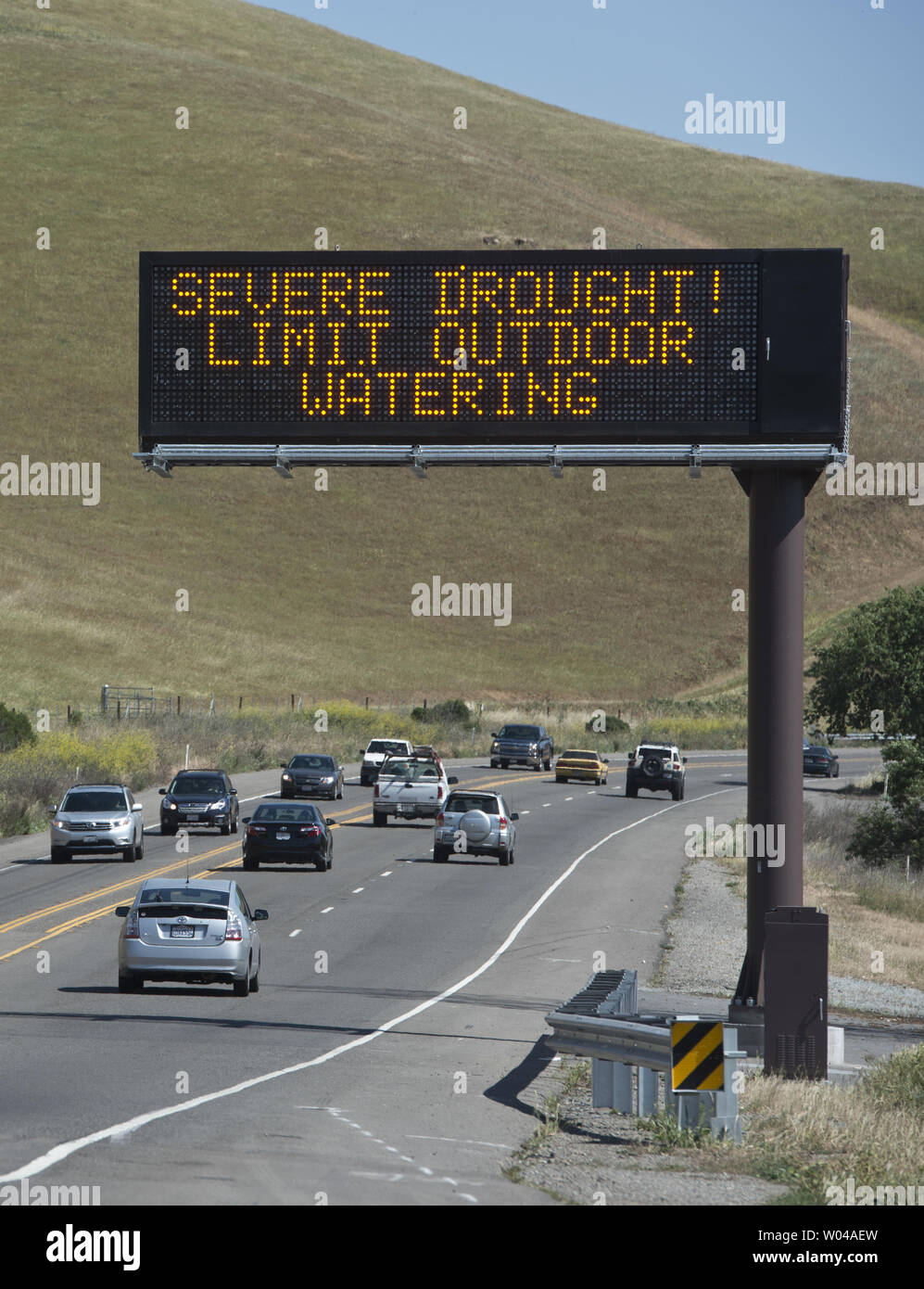 An alert sign warns motorists along Highway 152 in Gilroy, California ...