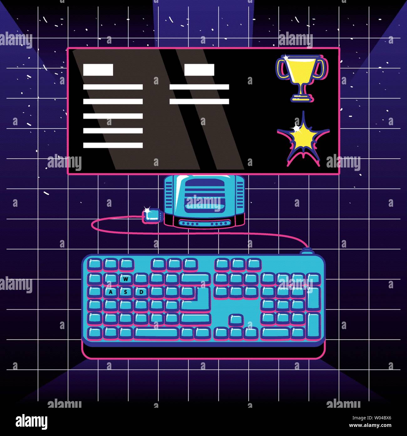 video game with keyboard and console retro style vector illustration ...
