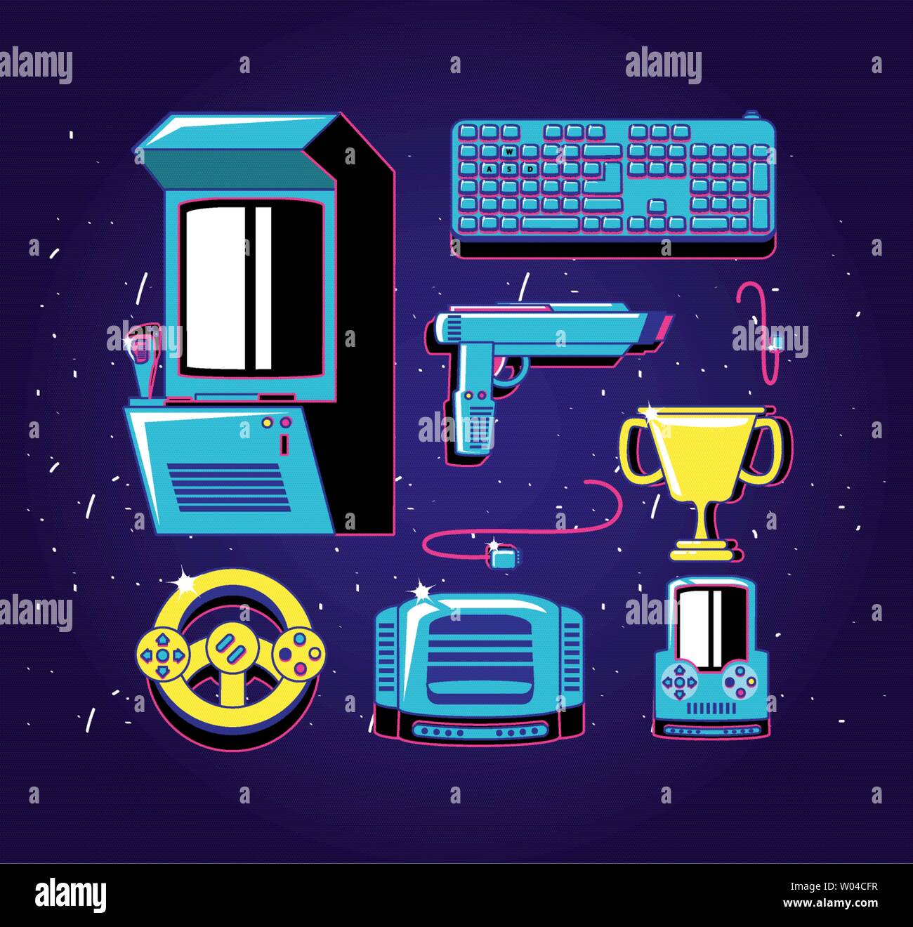 set icons of devices video game retro style vector illustration design ...