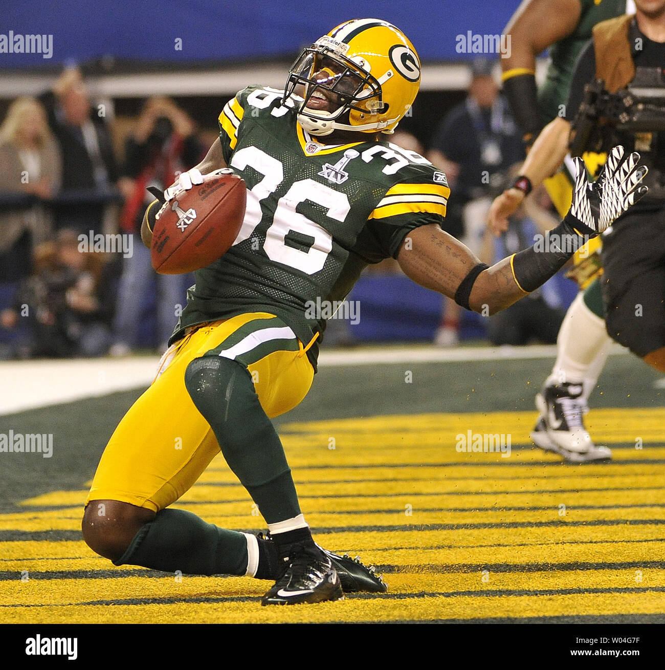 Green Bay Packers safety Nick Collins celebrates his 37-yard ...