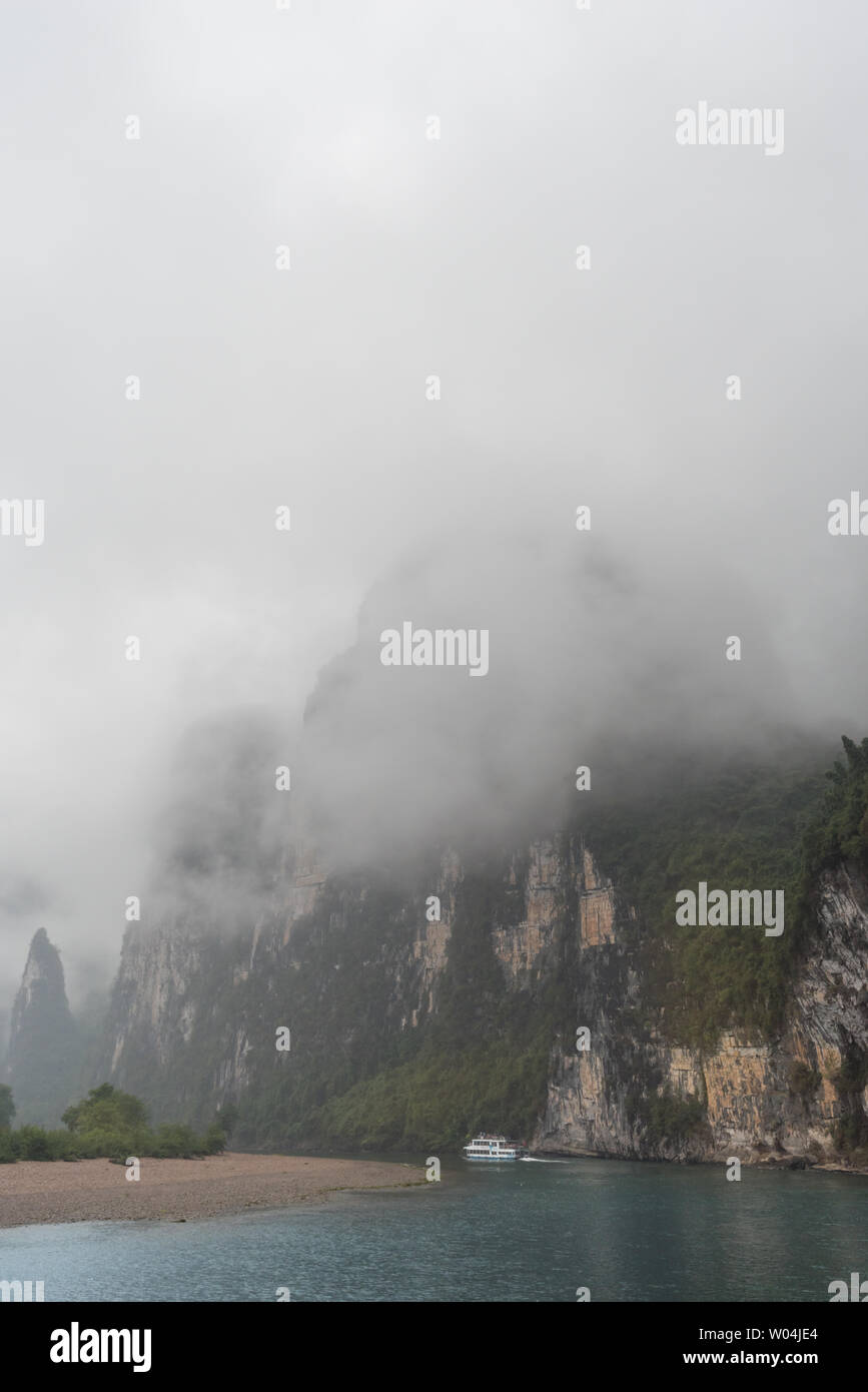 Landscape of the Li River in Guilin, China in the smoke and rain Stock ...