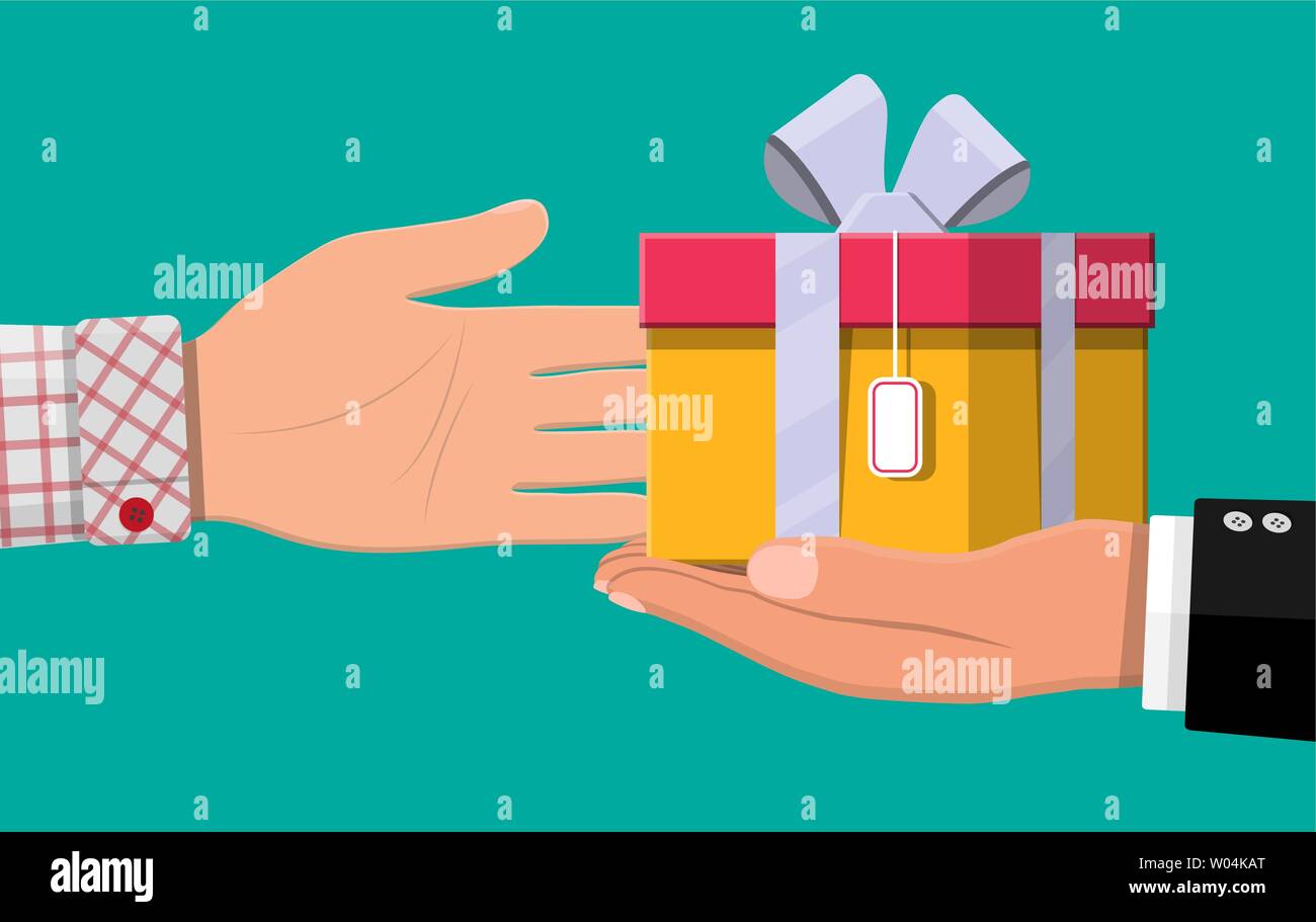 Hand giving gift box to other hand Stock Vector Image & Art - Alamy