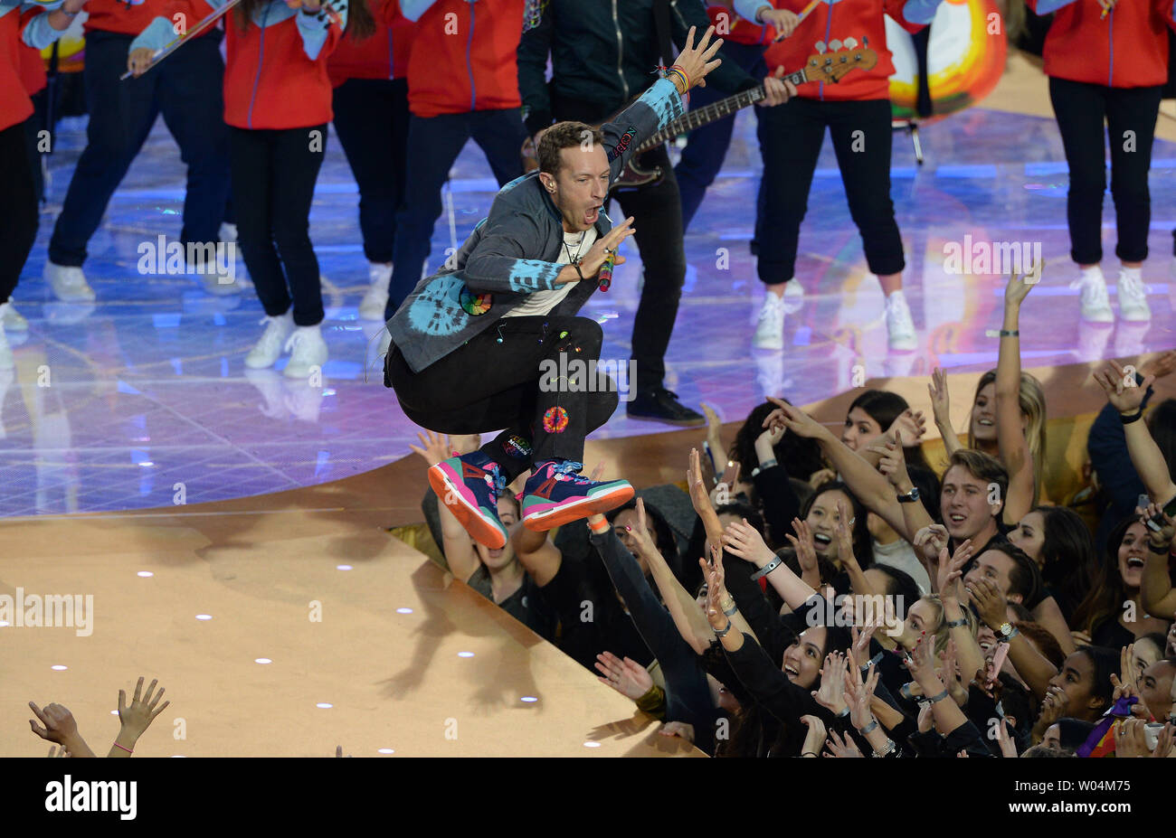 Coldplay performs during the Super Bowl 50 halftime show which ...