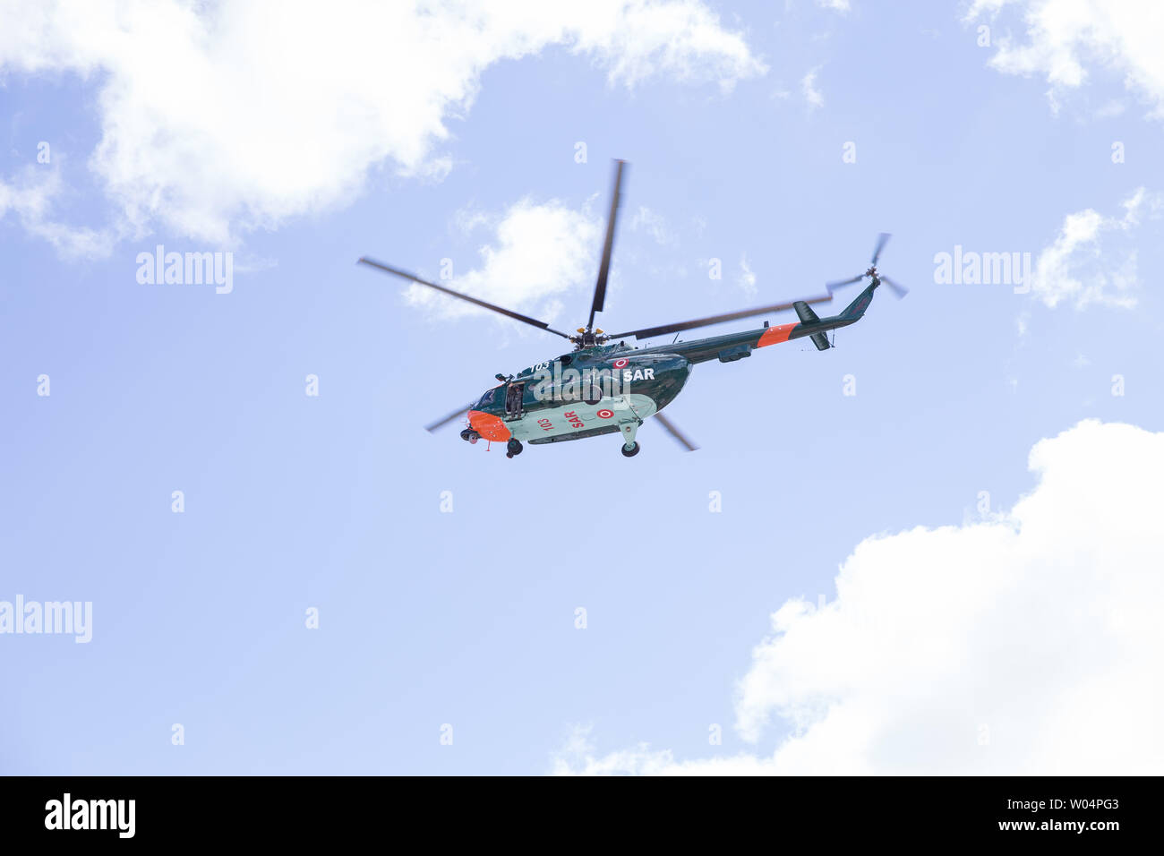 City Cesis, Latvian republic. Helicopter over the city. Memorial event ...
