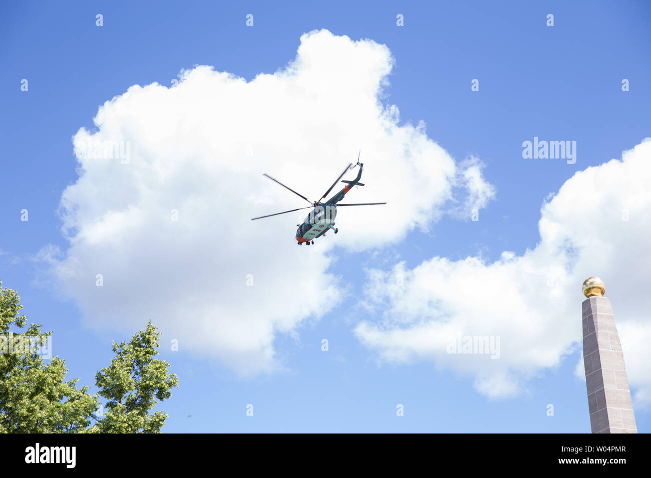 City Cesis, Latvian republic. Helicopter over the city. Memorial event ...