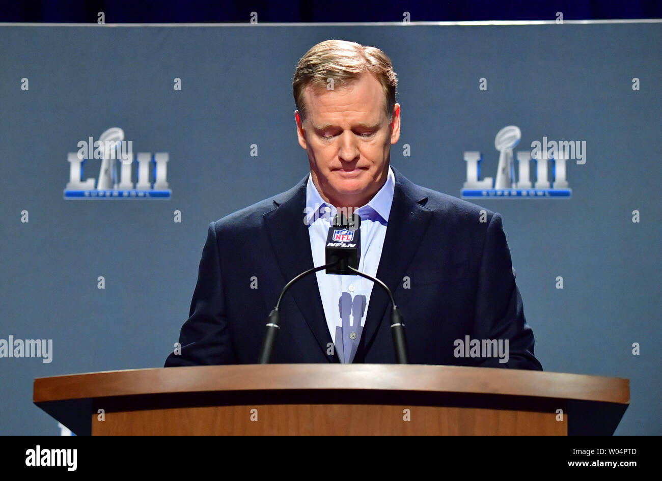 NFL Commissioner Roger Goodell holds a press conference prior to Super ...