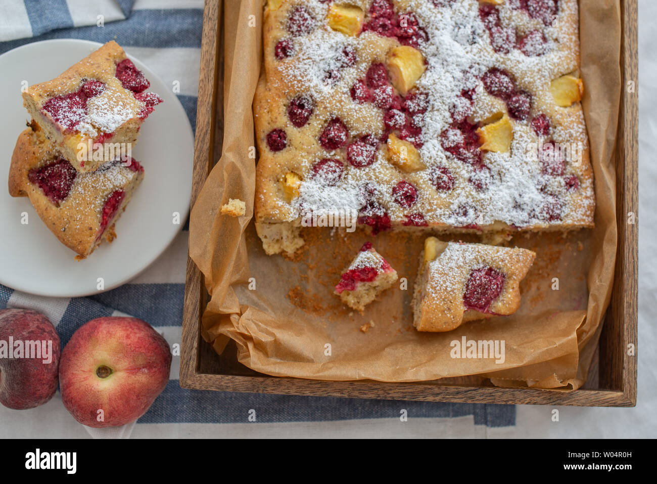 Raspberry Peach Cake Stock Photo - Alamy