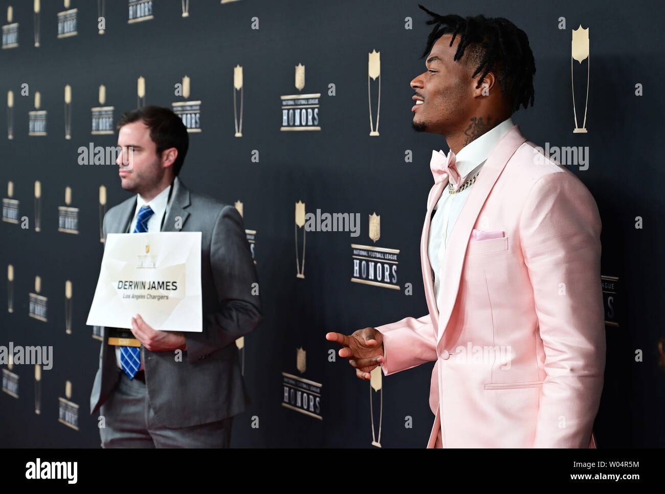 Los Angeles Chargers' Derwin James arrives on the red carpet at the Fox ...