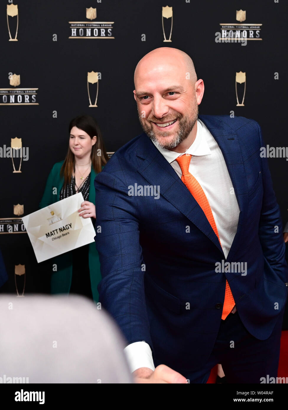 Coach of the Year winner Matt Nagy of the Chicago Bears arrives on the ...