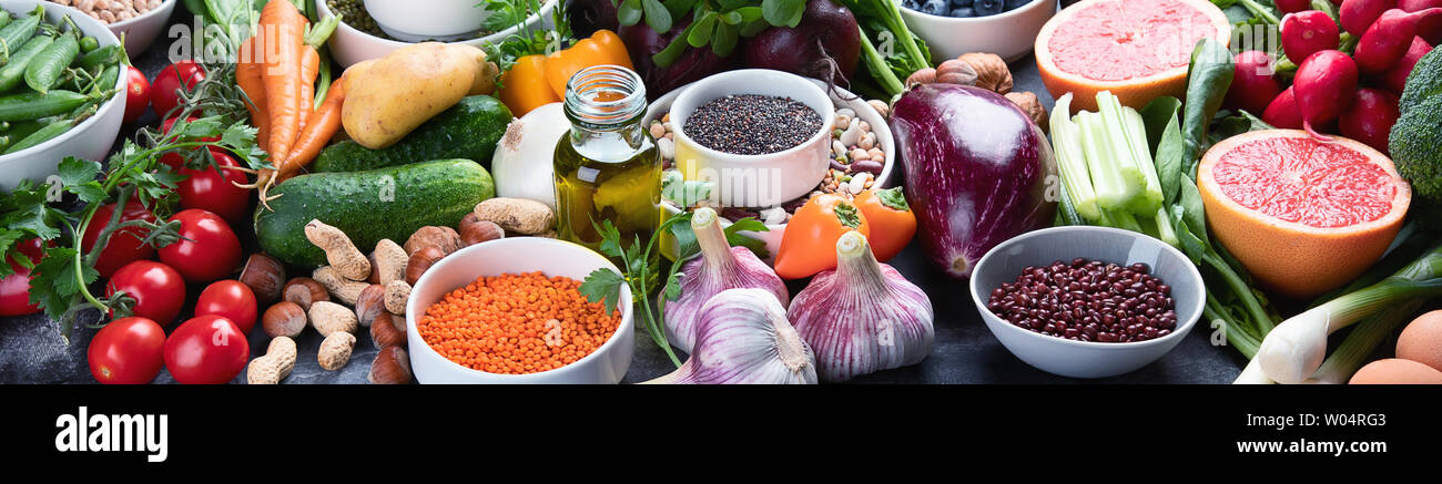 Healthy eating ingredients: vegetables, fruits and legumes. Nutrition ...