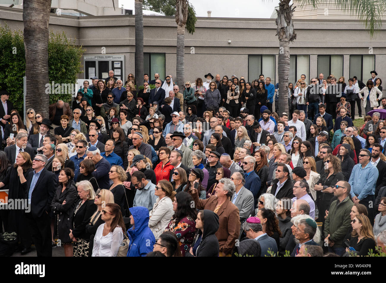 Mourners attend the funeral service at the Chabad of Poway Synagogue ...