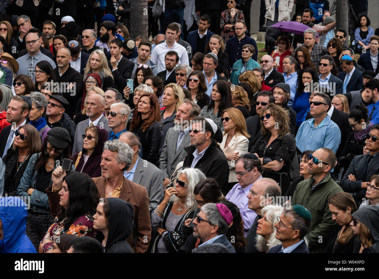 Mourners attend the funeral service at the Chabad of Poway Synagogue ...