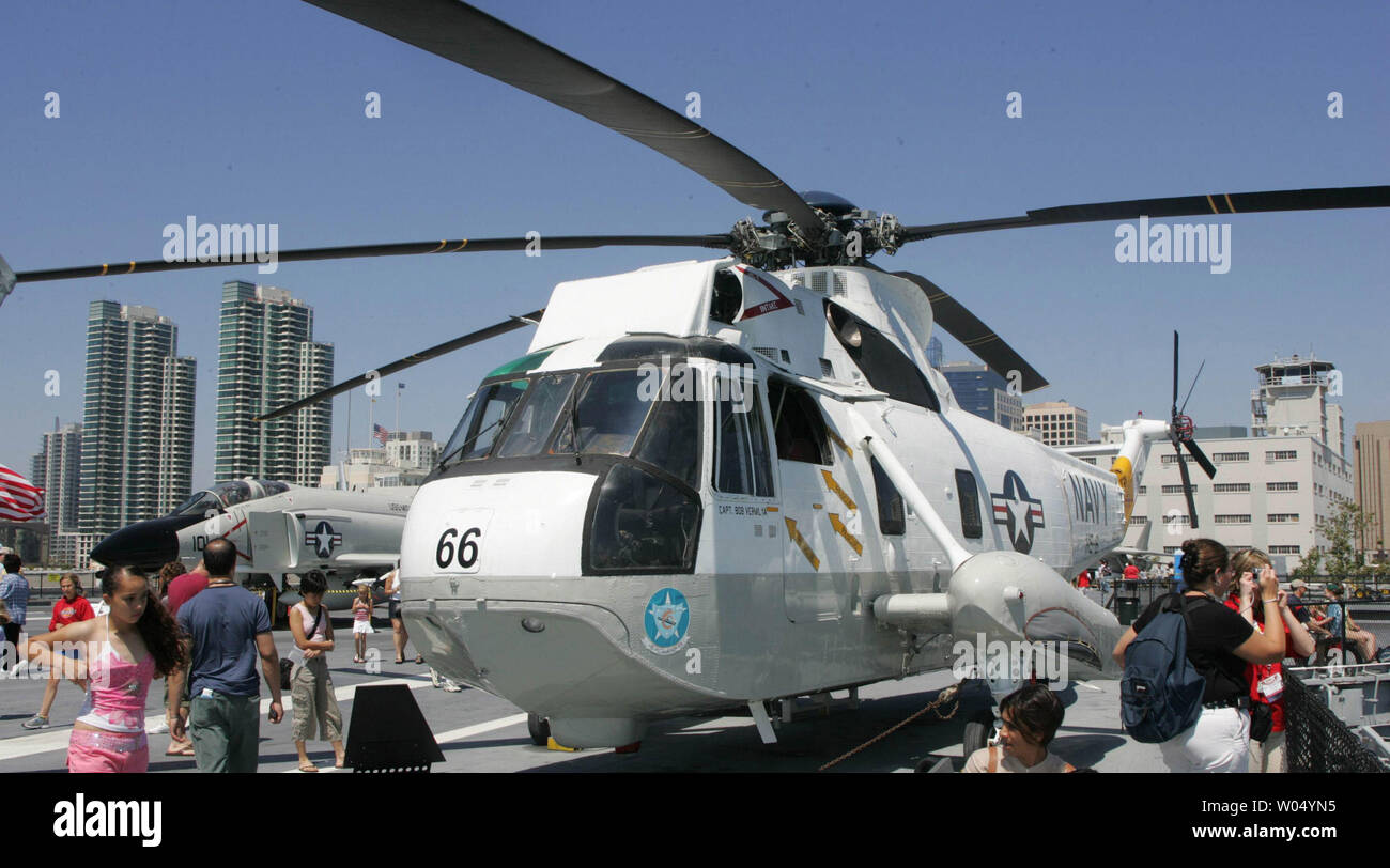 A SH3 Seahawk Anti Submarine Helicopter is displayed on the USS Midway ...