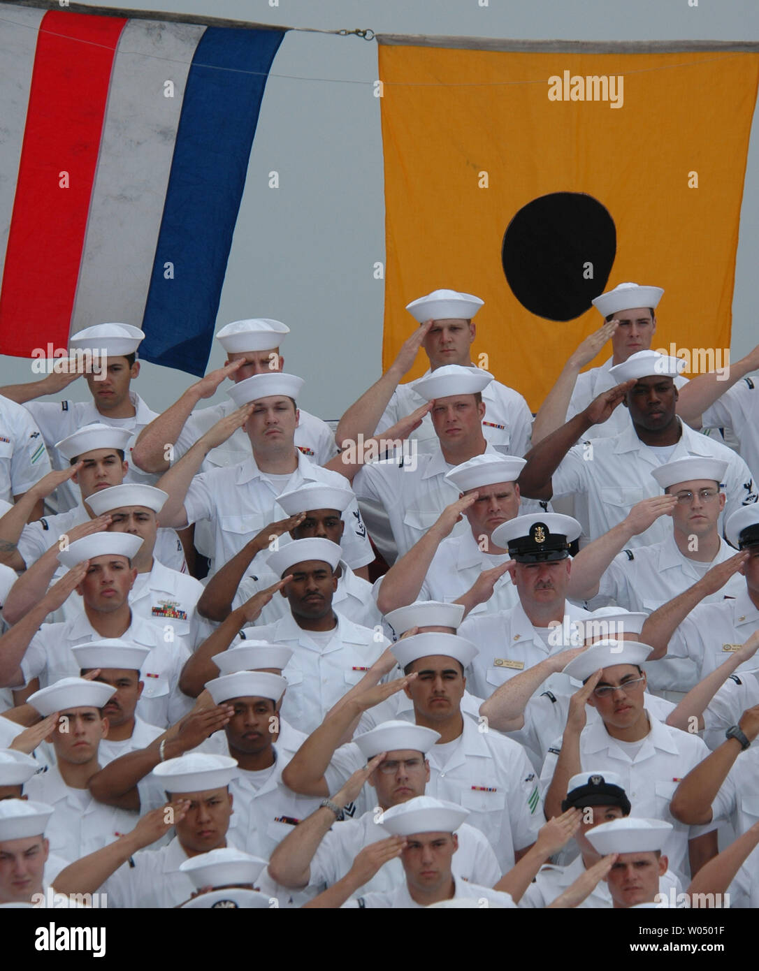 Naval personal salute the arrival of U.S. President George W. Bush at ...