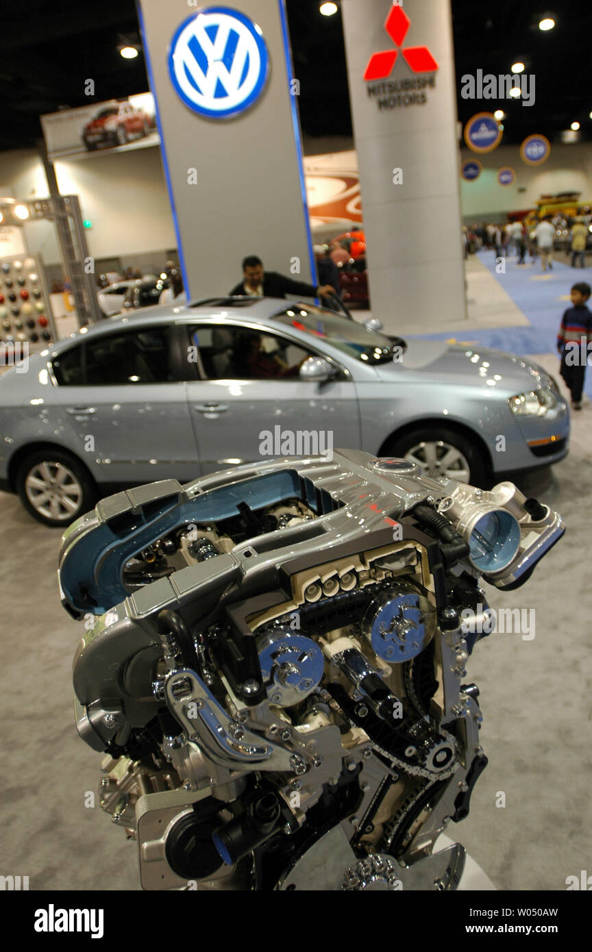 A mock up of the new 2006 Volkswagen 280 horsepower 3.6L V6 engine sits ...