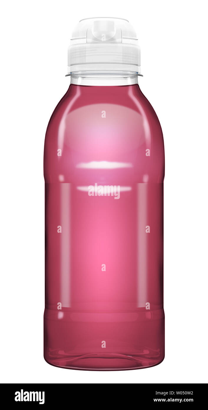 A plastic vitamin drink bottle with a squeeze lid on an isolated white ...