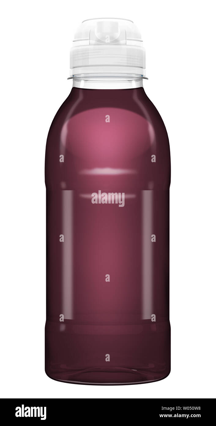 A plastic vitamin drink bottle with a squeeze lid on an isolated white ...