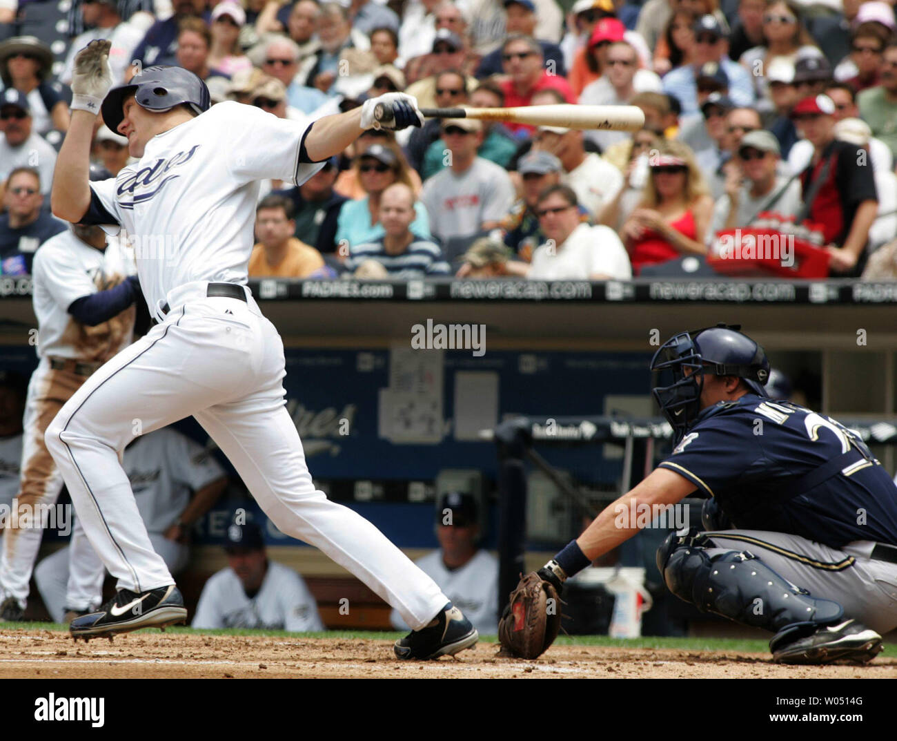 San Diego Padres pitcher Jake Peavy hits a ground rule double in the ...