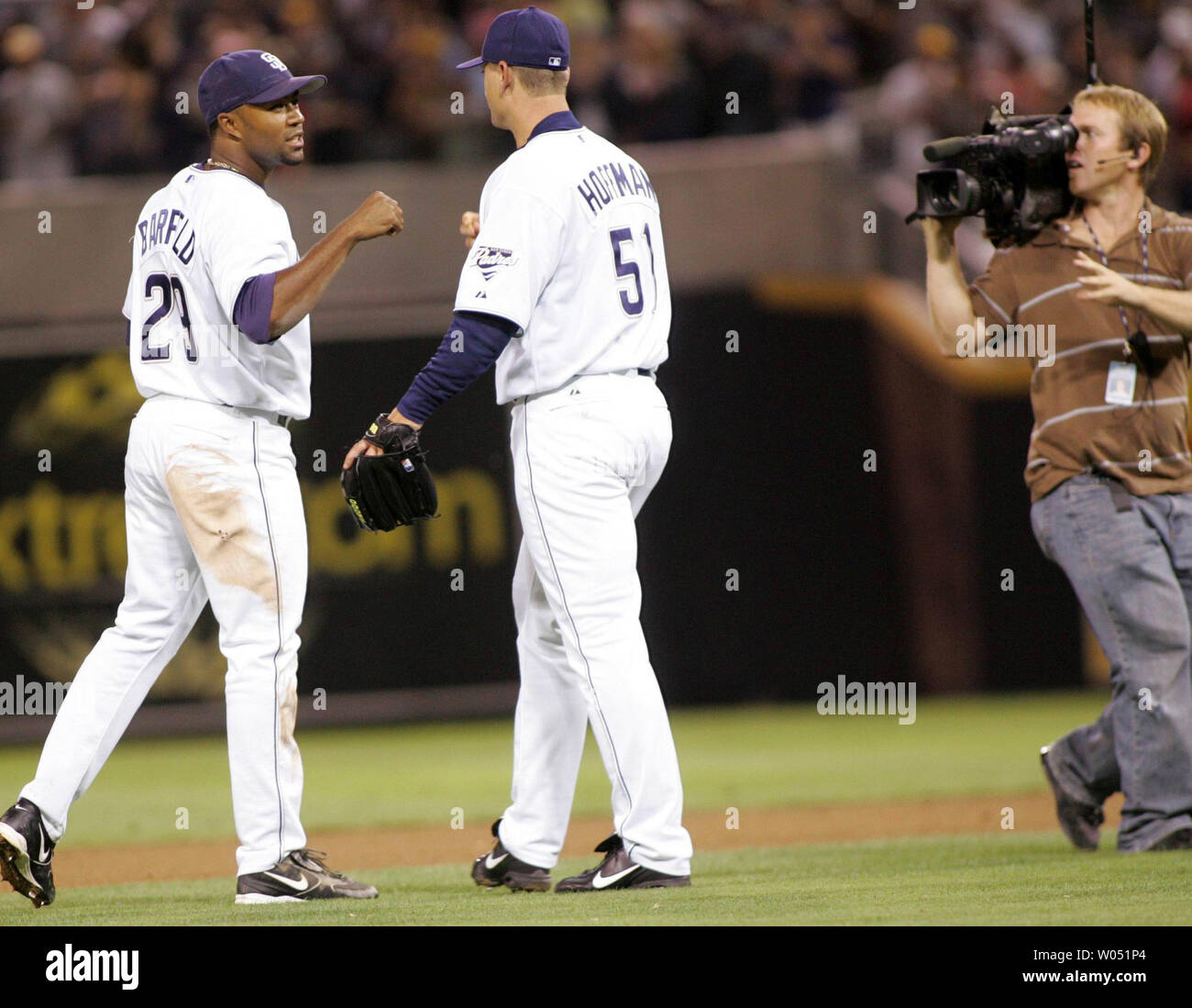 San Diego Padres pitcher Trevor Hoffman celebrates his tying of the ...