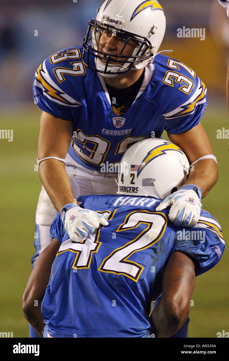 San Diego Chargers safety Eric Weddle (32) congratulates short safety ...