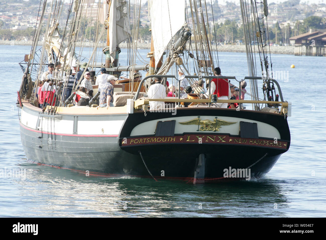 Americas Privateer Lynx positions itself during in a mock gun battle ...